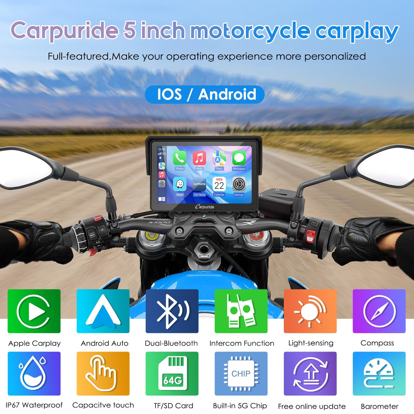 GetUSCart- Carpuride W502B Pro for B.M W Motorcycle CarPlay & Android ...