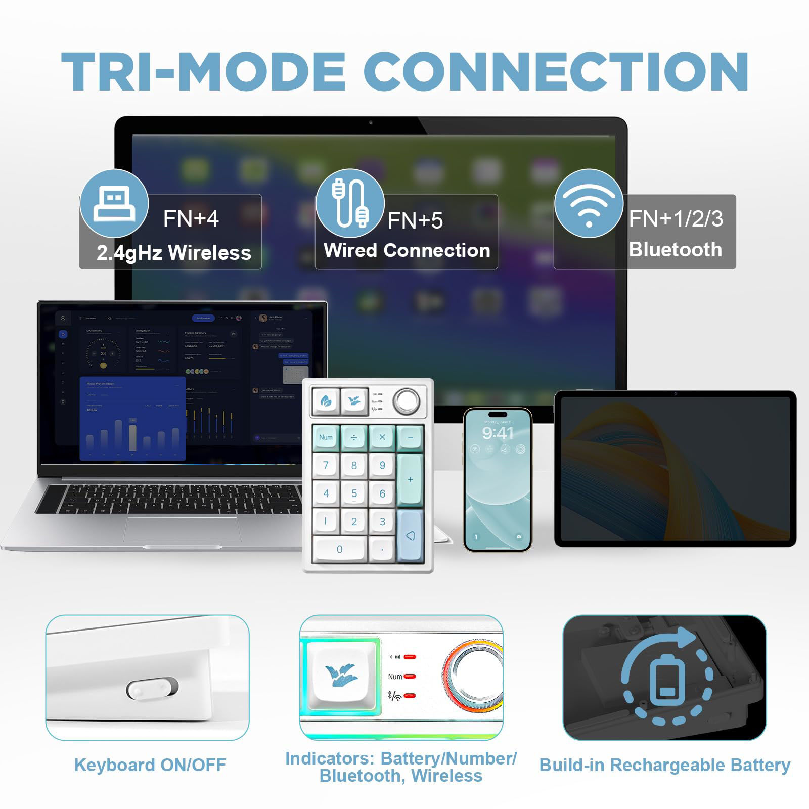 GetUSCart- YUNZII YZ19 Wireless Mechanical Number Pad,19 Keys Numeric ...