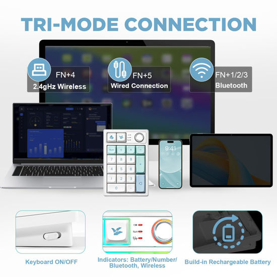 GetUSCart- YUNZII YZ19 Wireless Mechanical Number Pad,19 Keys Numeric ...
