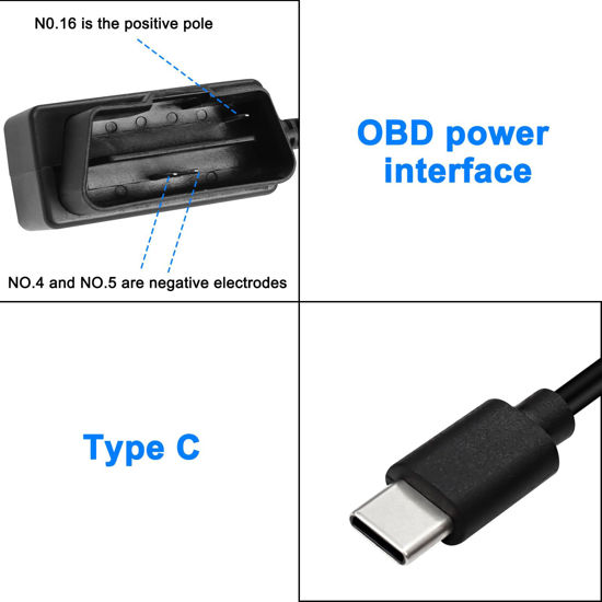GetUSCart- XMSJSIY OBD Power Cable for Dash Camera Type C OBD2 Power ...