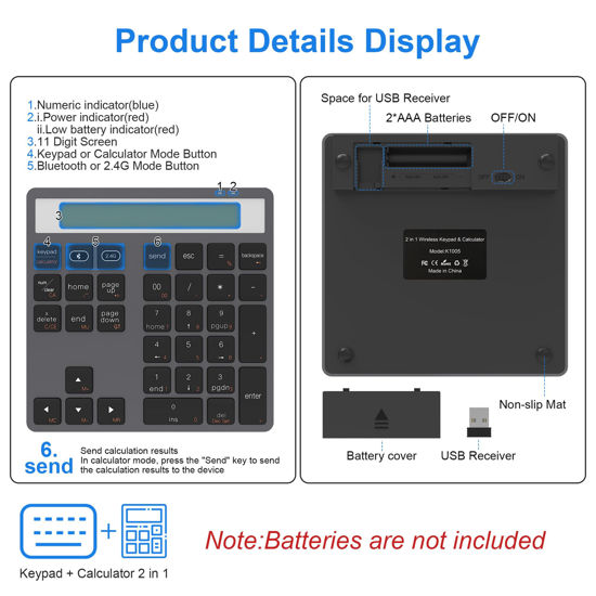 GetUSCart- Bluetooth Number Pad - 2.4G Wireless Numeric Keypad with ...