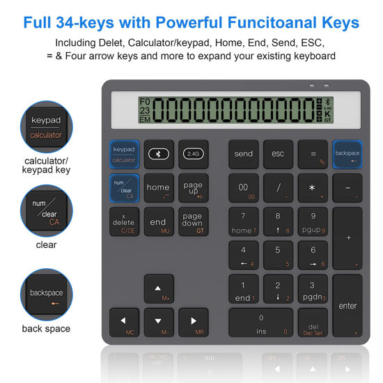 GetUSCart- Bluetooth Number Pad - 2.4G Wireless Numeric Keypad with Display Calculator ...