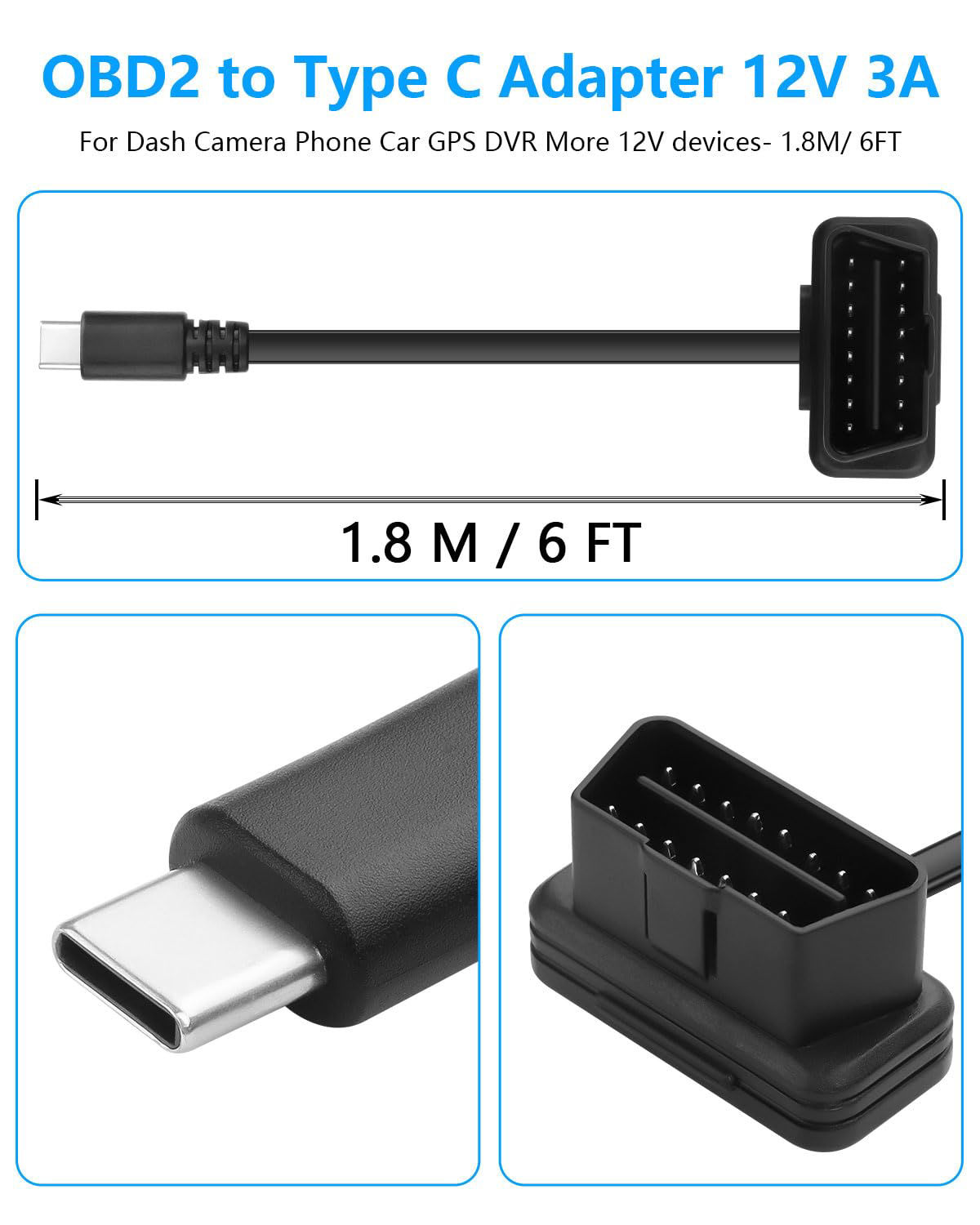 GetUSCart- CERRXIAN OBD Power Cable Right Angle OBD2 to Type C Adapter ...