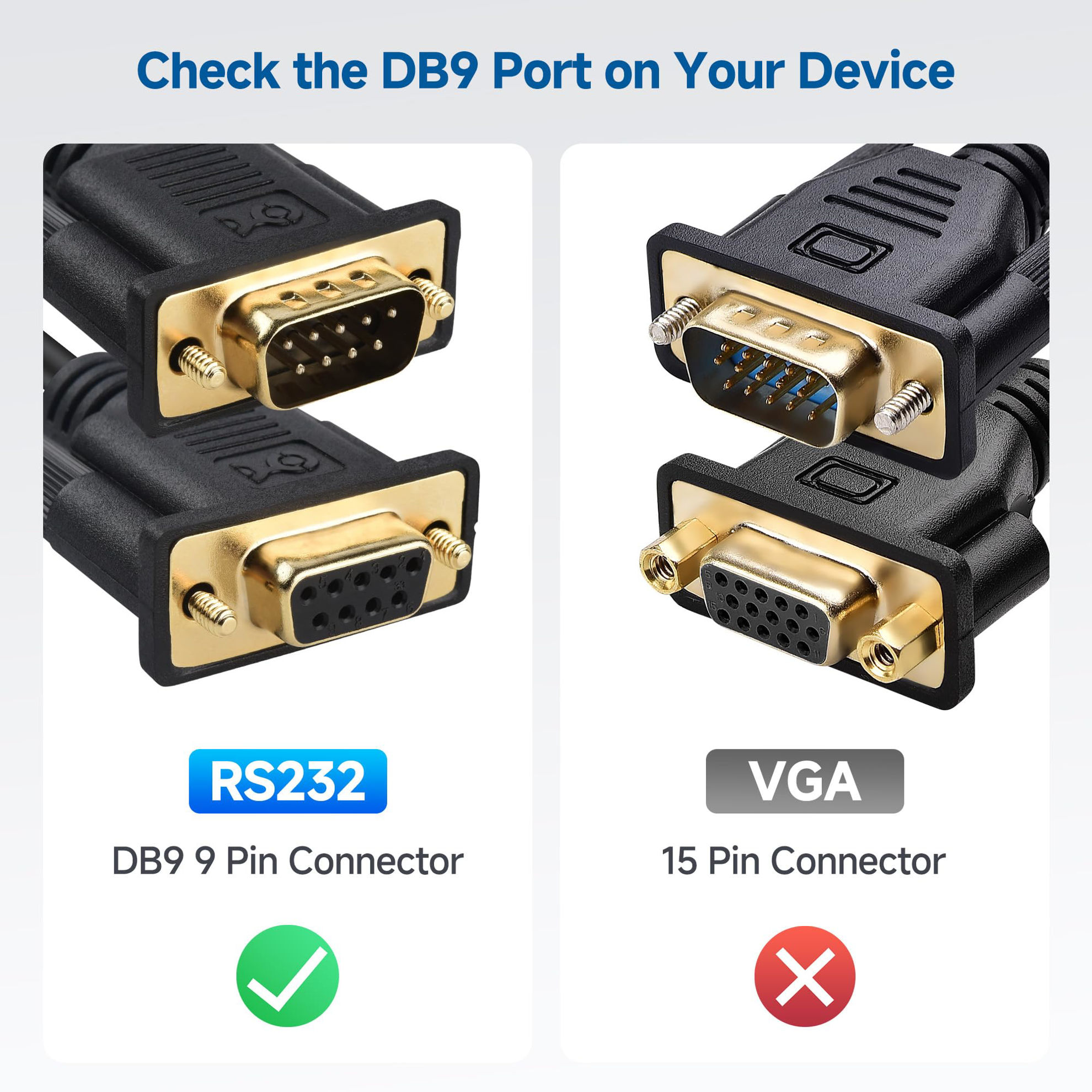 GetUSCart- Cable Matters RS232 Cable, Serial Cable, Male to Female 10 ft, 9 Pin DB9 Cable/Null ...