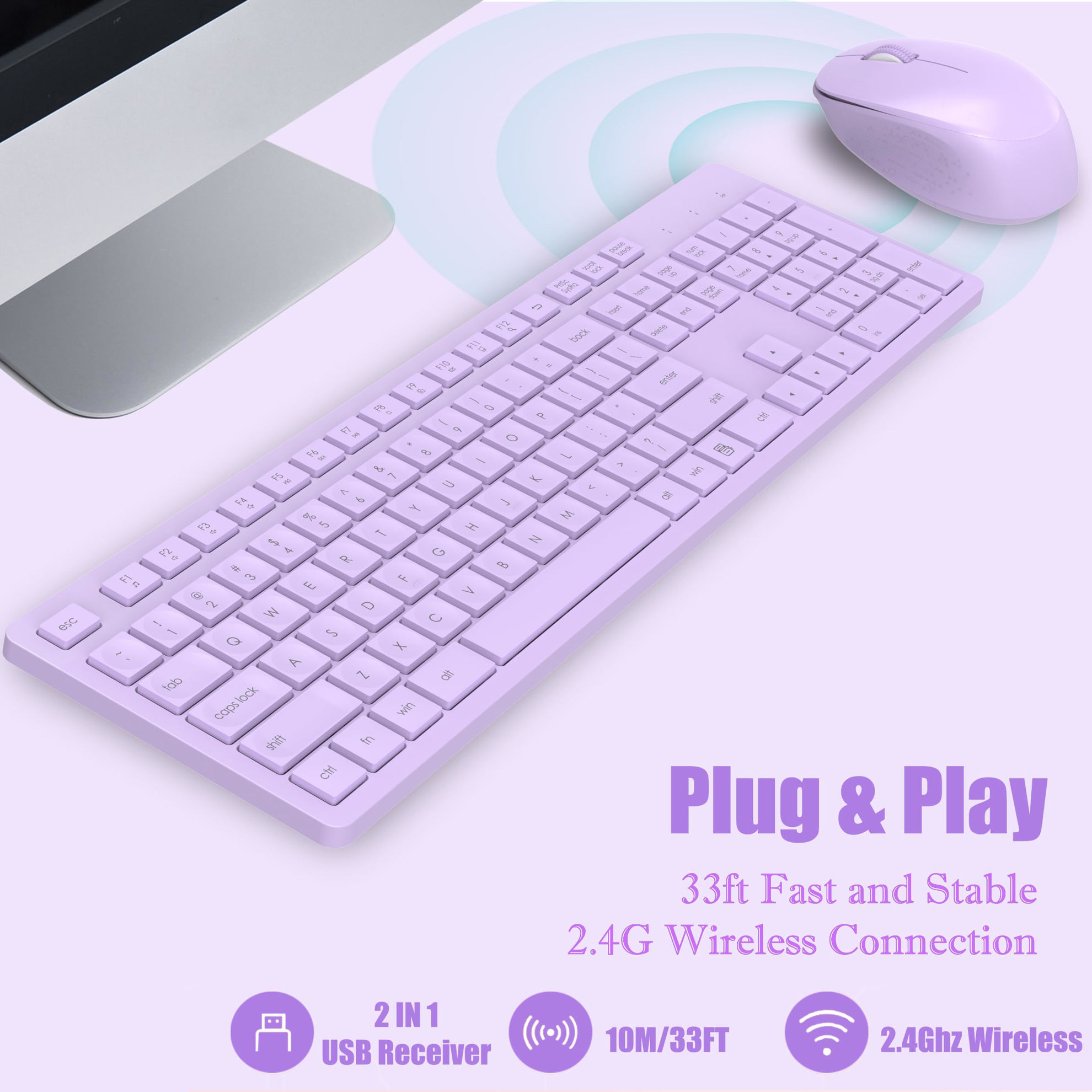 GetUSCart- LeadsaiL Purple Wireless Keyboard and Mouse Combo, Full ...