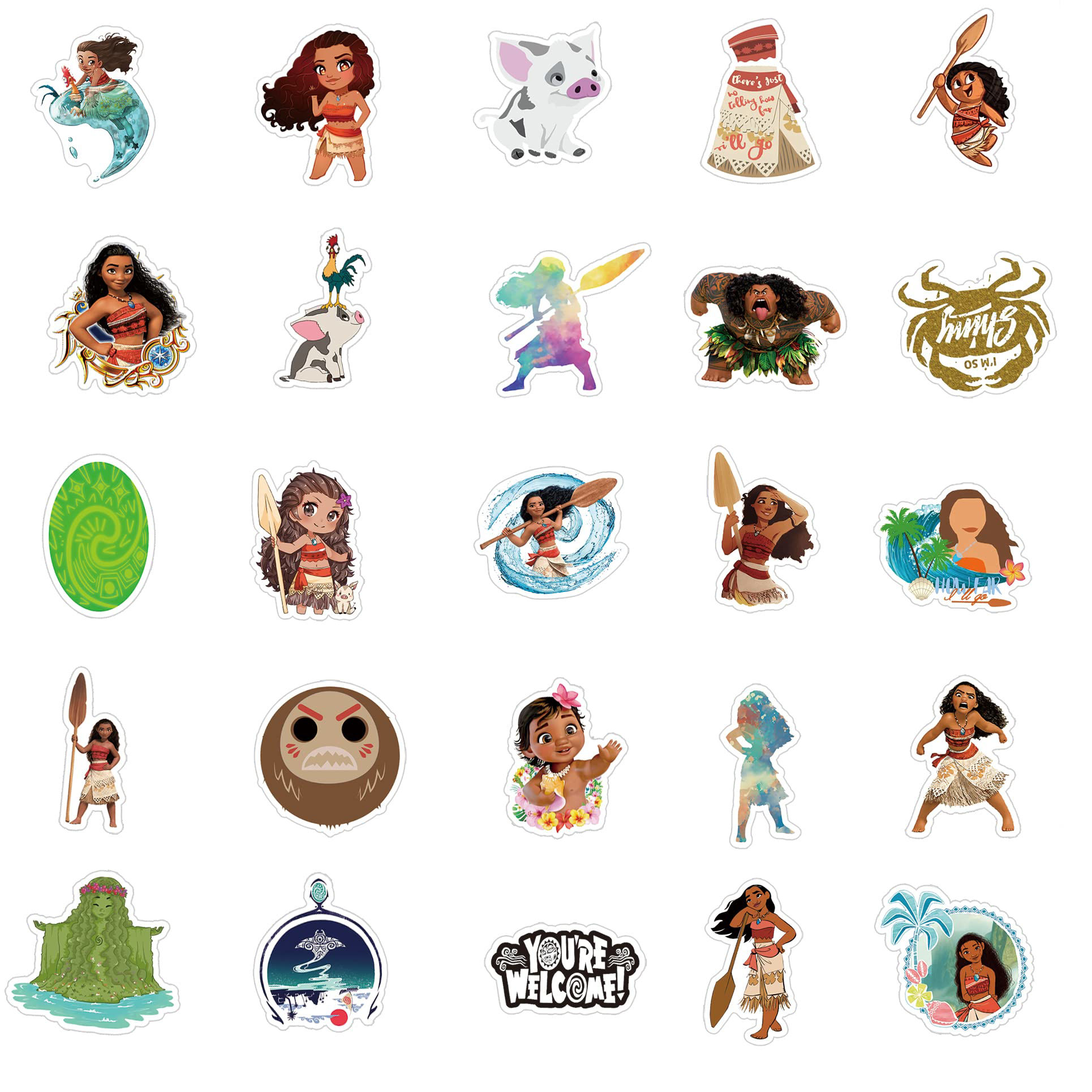 GetUSCart- 52Pcs Moana Stickers，Cartoon Aesthetic Vinyl Waterproof ...