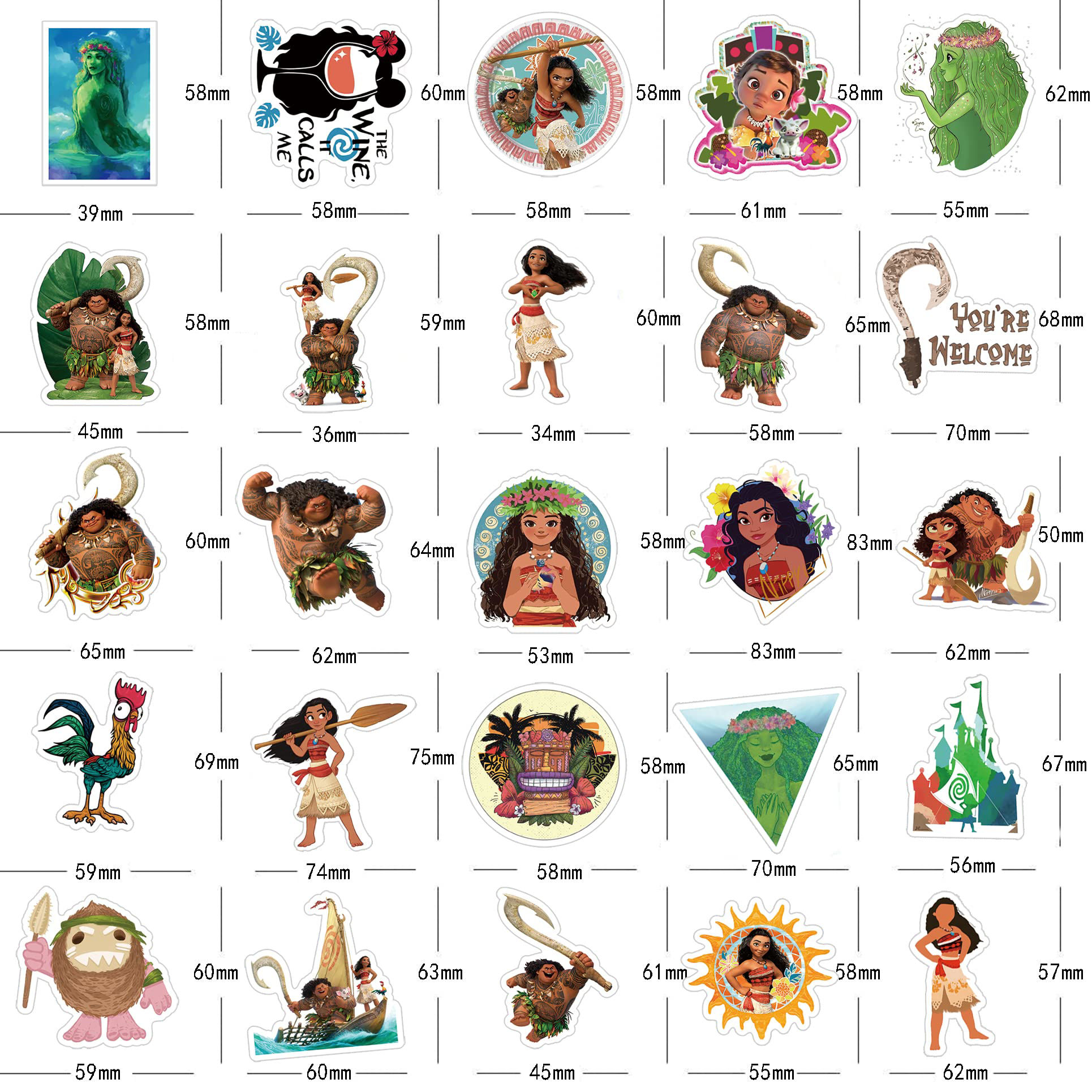 GetUSCart- 52Pcs Moana Stickers，Cartoon Aesthetic Vinyl Waterproof ...
