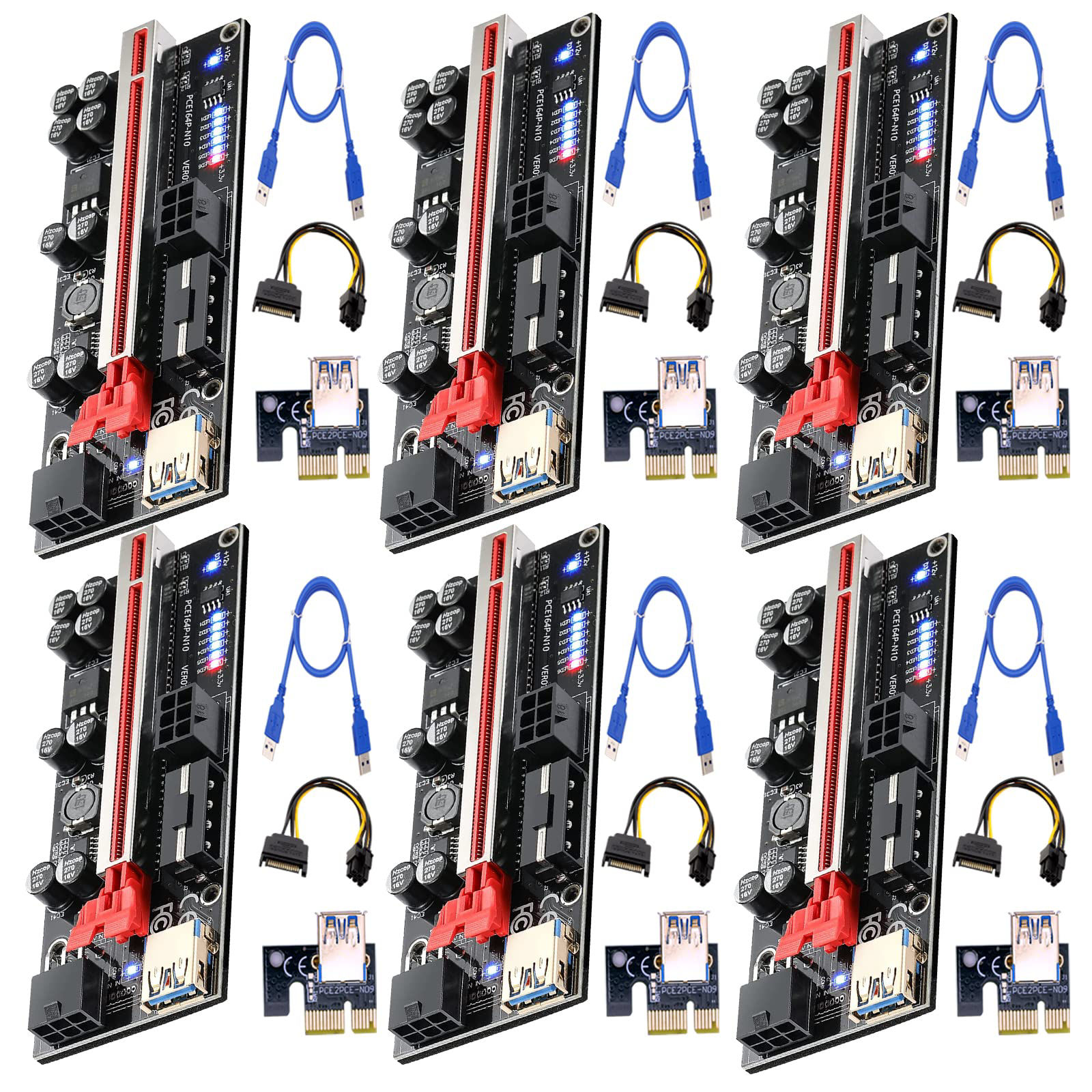 GetUSCart- 6 Pack PCIe Riser 1x to 16x, GPU Mining Riser Card Powered ...