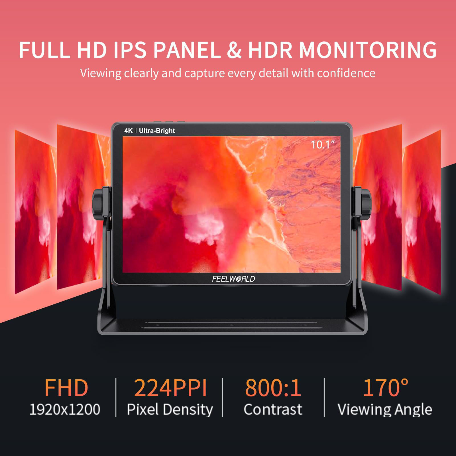 GetUSCart- FEELWORLD LUT11H 10.1 Inch 2000nit Ultra Bright Camera Field DSLR Monitor with ...