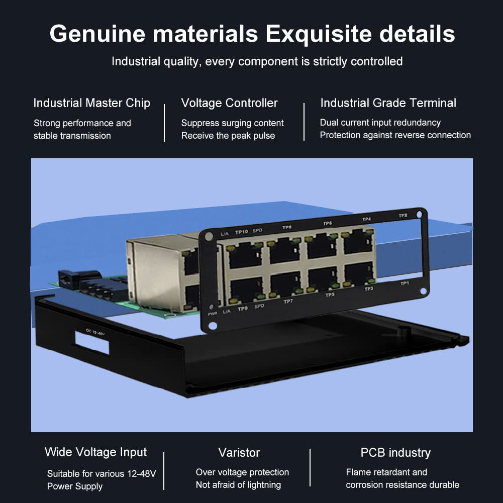 GetUSCart- Mini Industrial Switch 10 Ports Gigabit Switch Hardened 10 Port RJ45 10/100/1000Mbps ...