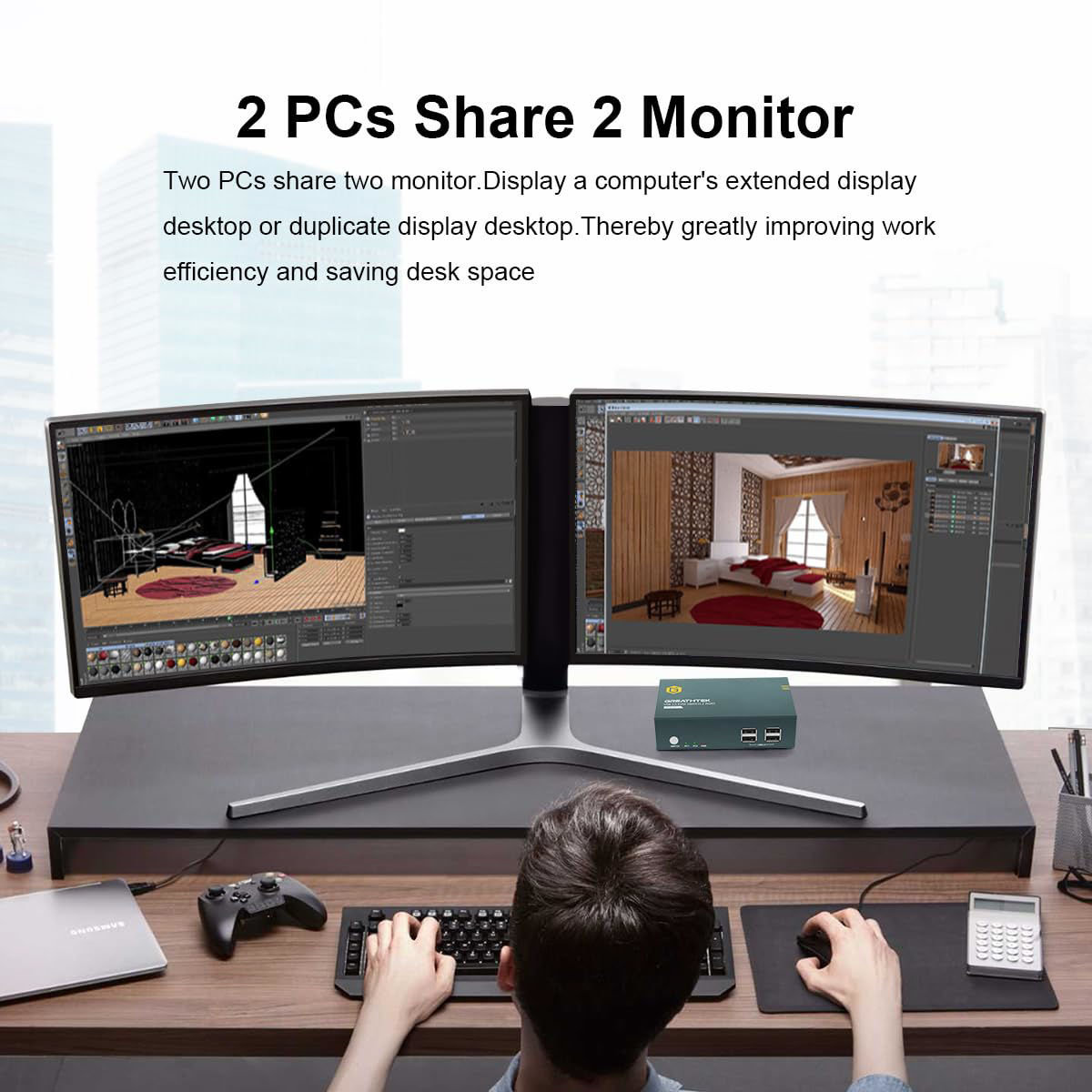 GetUSCart- HDMI KVM Switch 2 Monitors 2 Computers,2 Port Dual Monitor ...