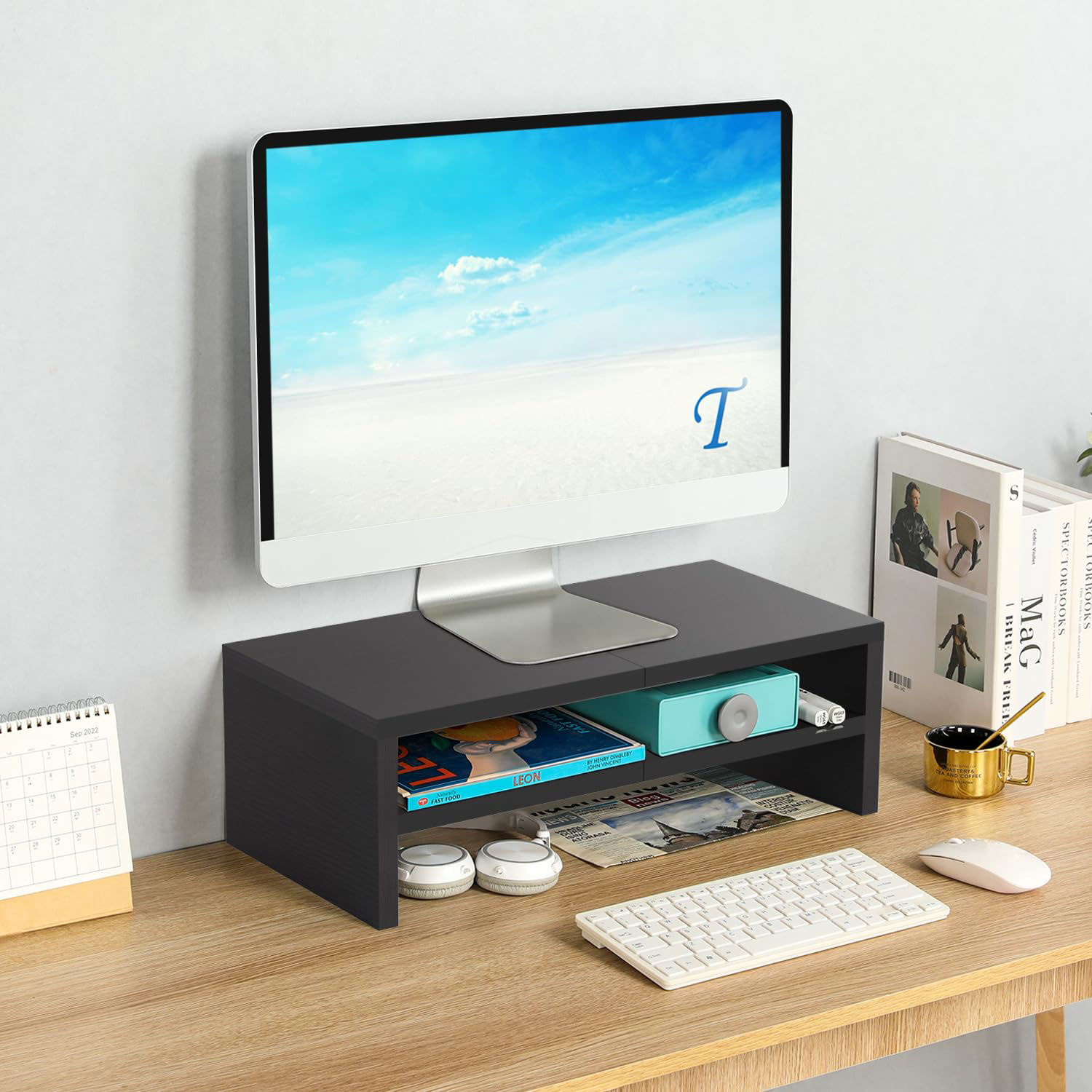 GetUSCart- TEAMIX 2 Tiers Wooden Desktop Monitor Stand Riser 20 Inch ...
