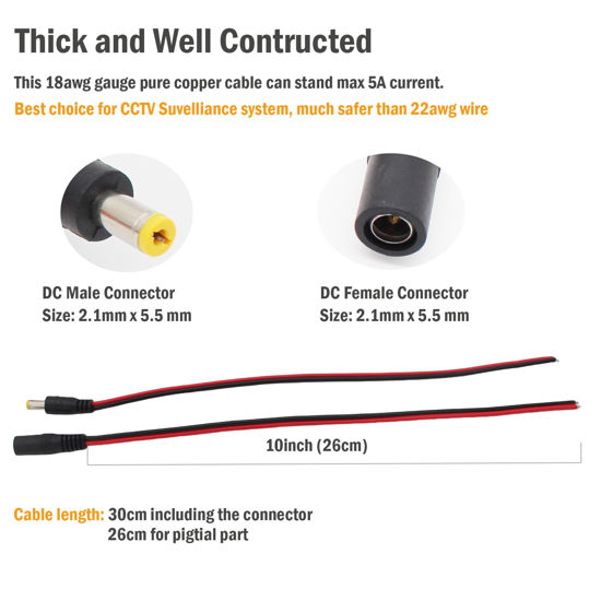 GetUSCart- exgoofit 12V 5A DC Power Pigtail Barrel Plug Connector Cable ...