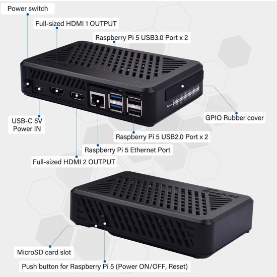 GetUSCart- GeeekPi DeskPi Lite Pi5 Case with Power Button,PCIe to M.2 HAT,Active Cooler, and ...