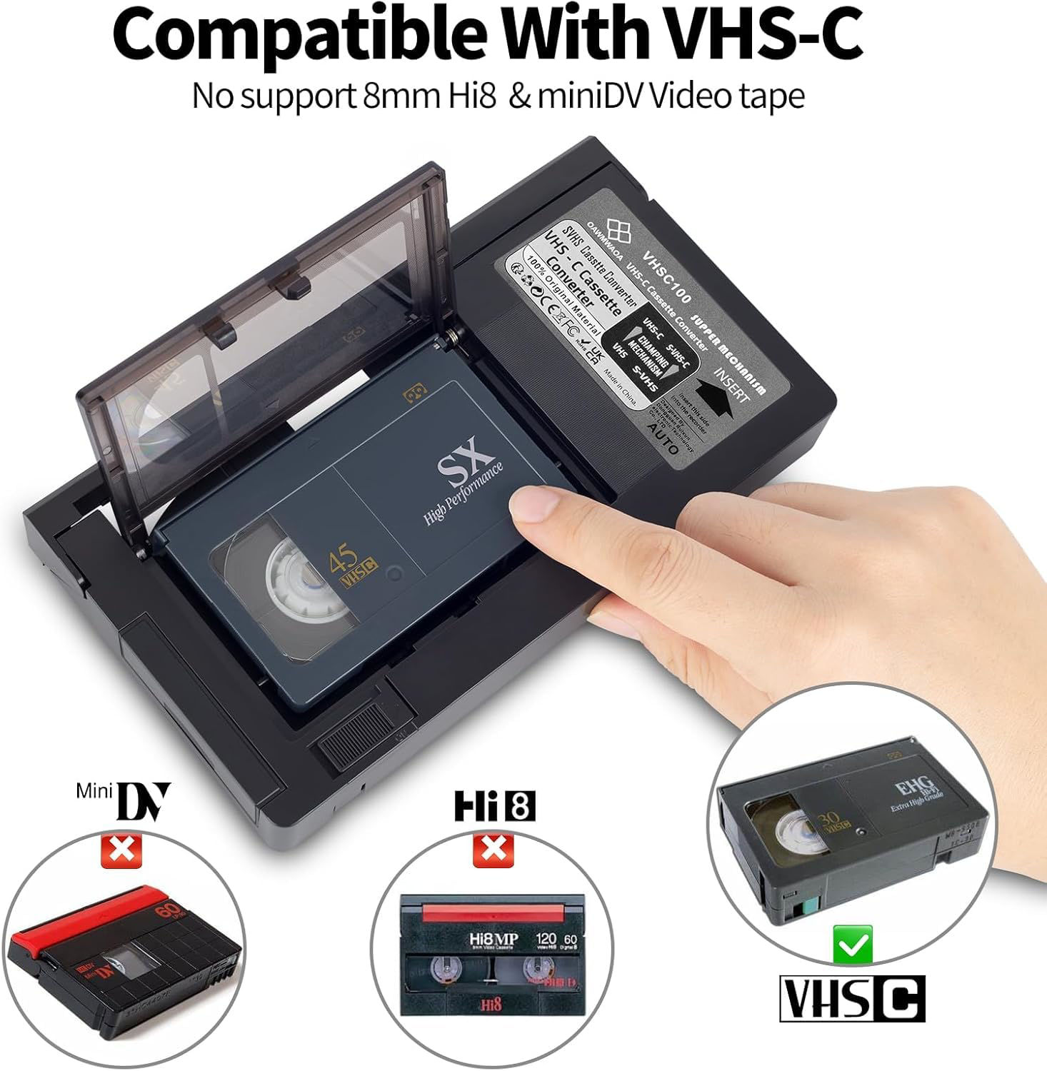 VHS-C To VHS Tape Converter Camcorder Playback Recording VHS-C To VHS ...