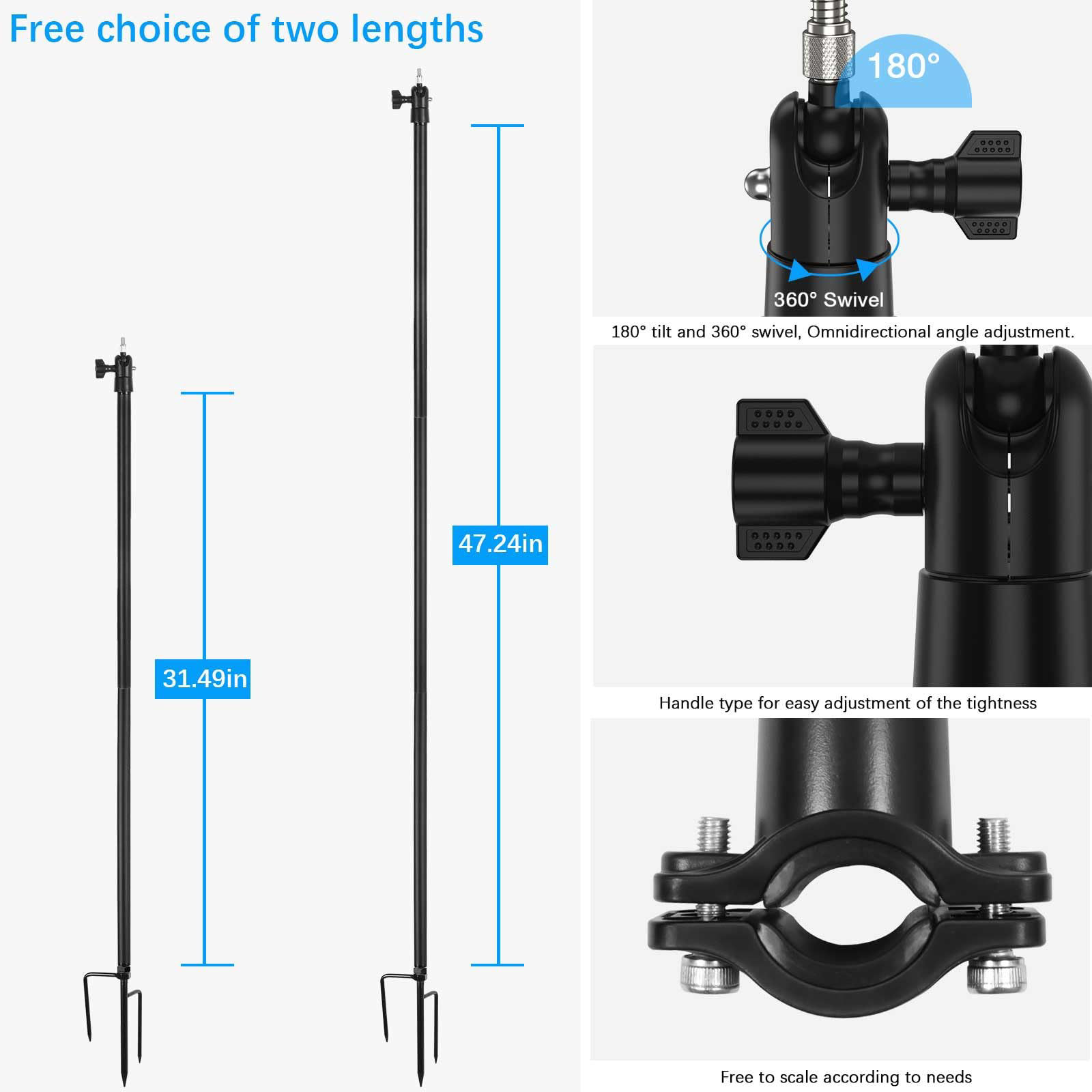 GetUSCart- Koroao 31.49 or 47.24 inch Ground Stake Mount Stand with Solar Panel Mount for Ring ...