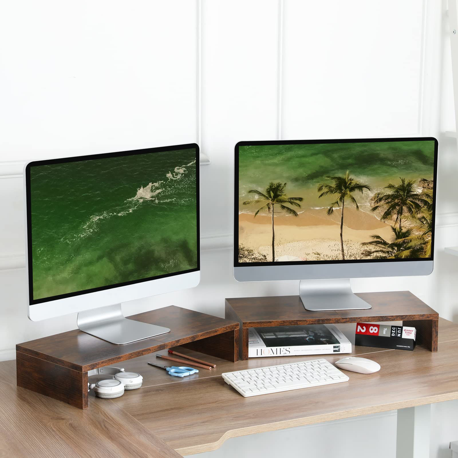 GetUSCart- TEAMIX 2 Pack Monitor Stand Riser-20 inch, Wood Monitor ...