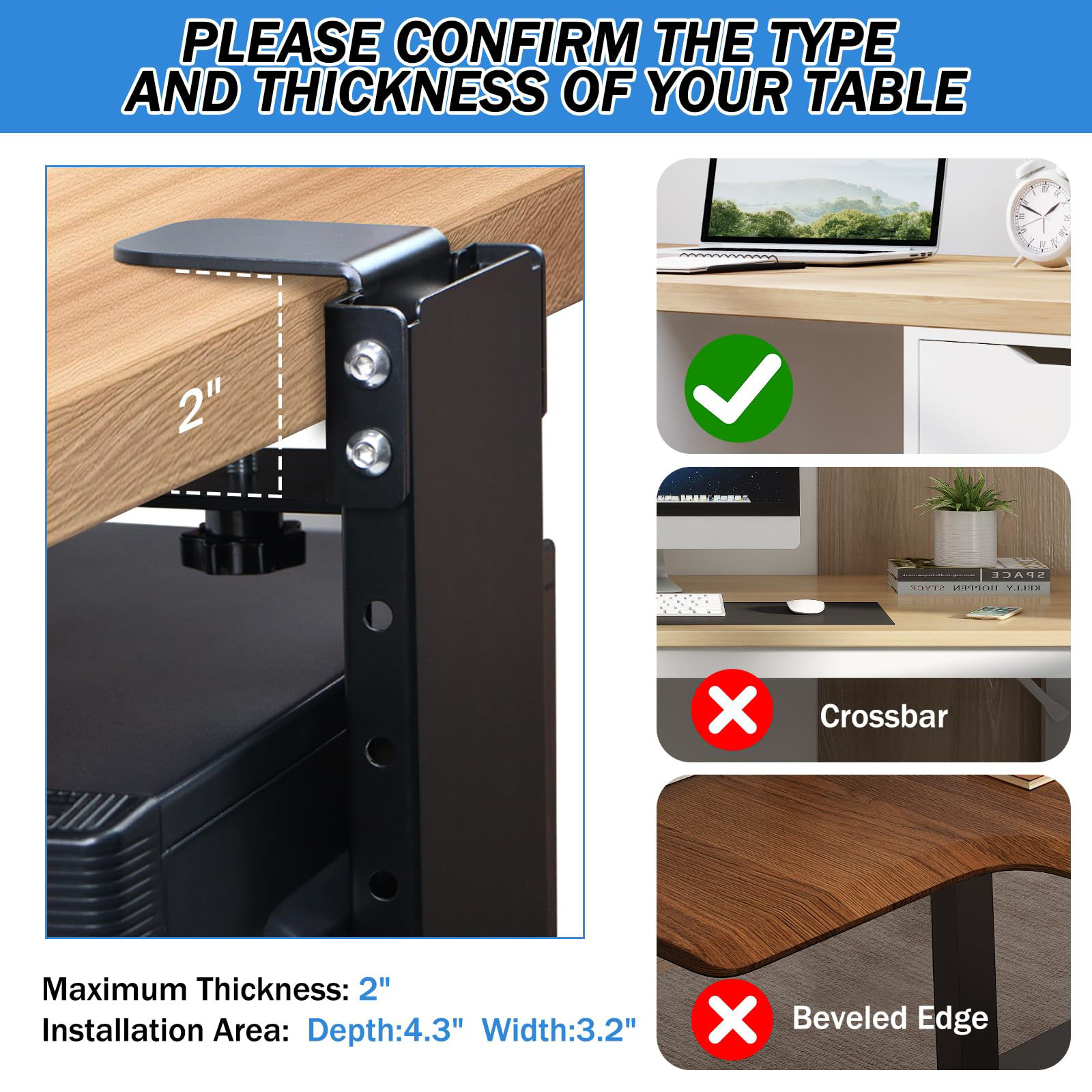 GetUSCart- Adjustable Clamp Mount On Desk for PC Tower - No Drilling ...