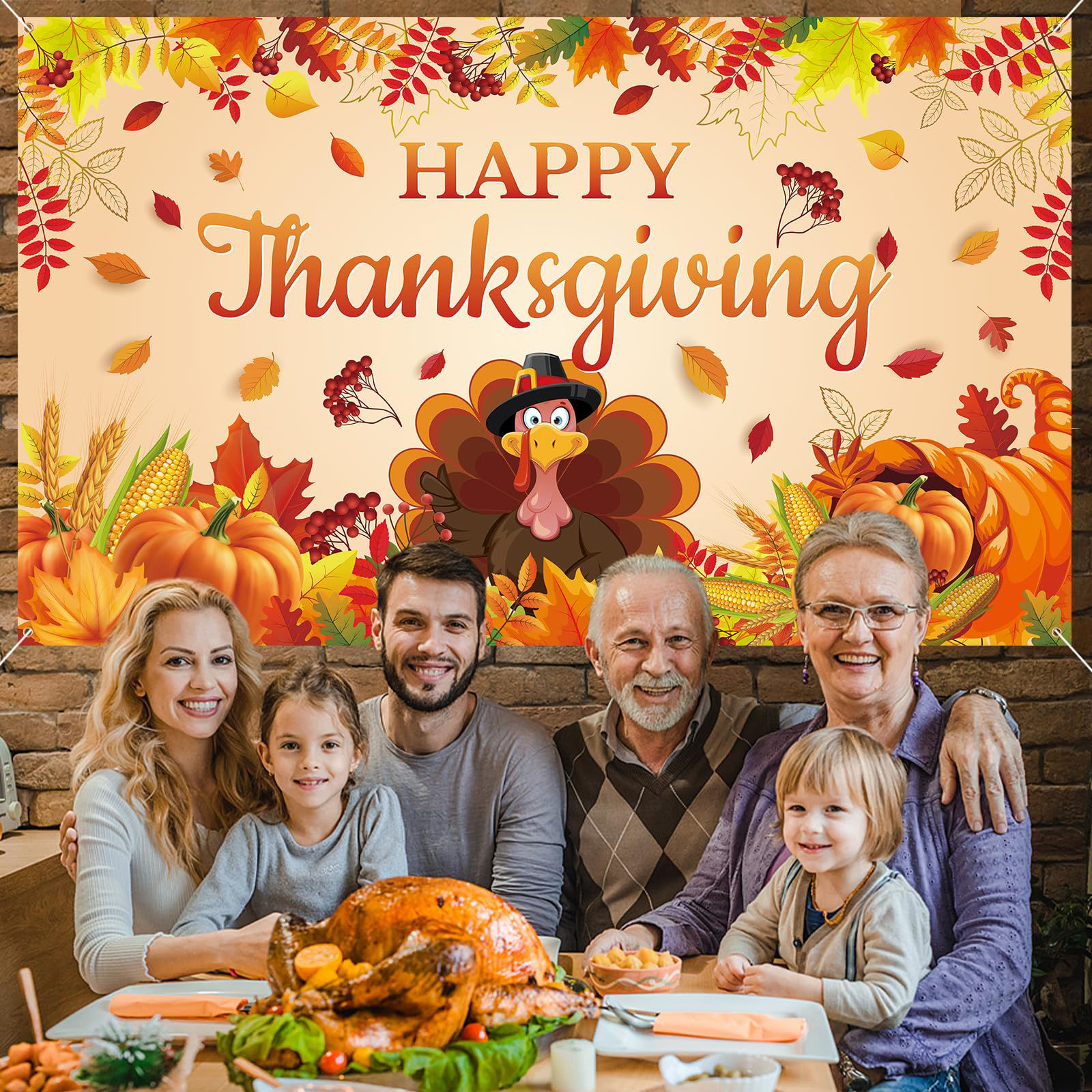 GetUSCart- Happy Thanksgiving Backdrop, 72.8" X 43.3" Happy ...