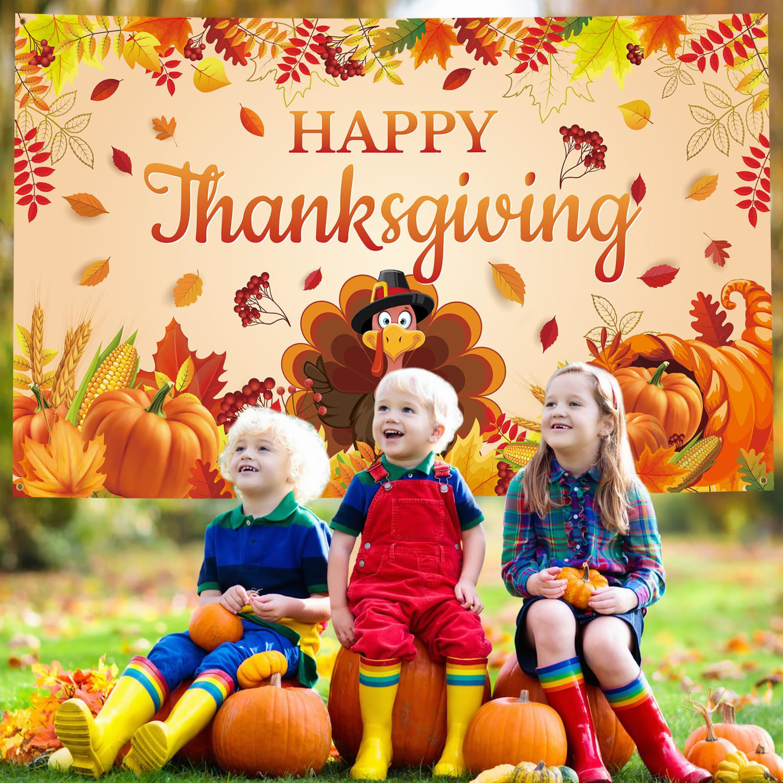 GetUSCart- Happy Thanksgiving Backdrop, 72.8" X 43.3" Happy ...