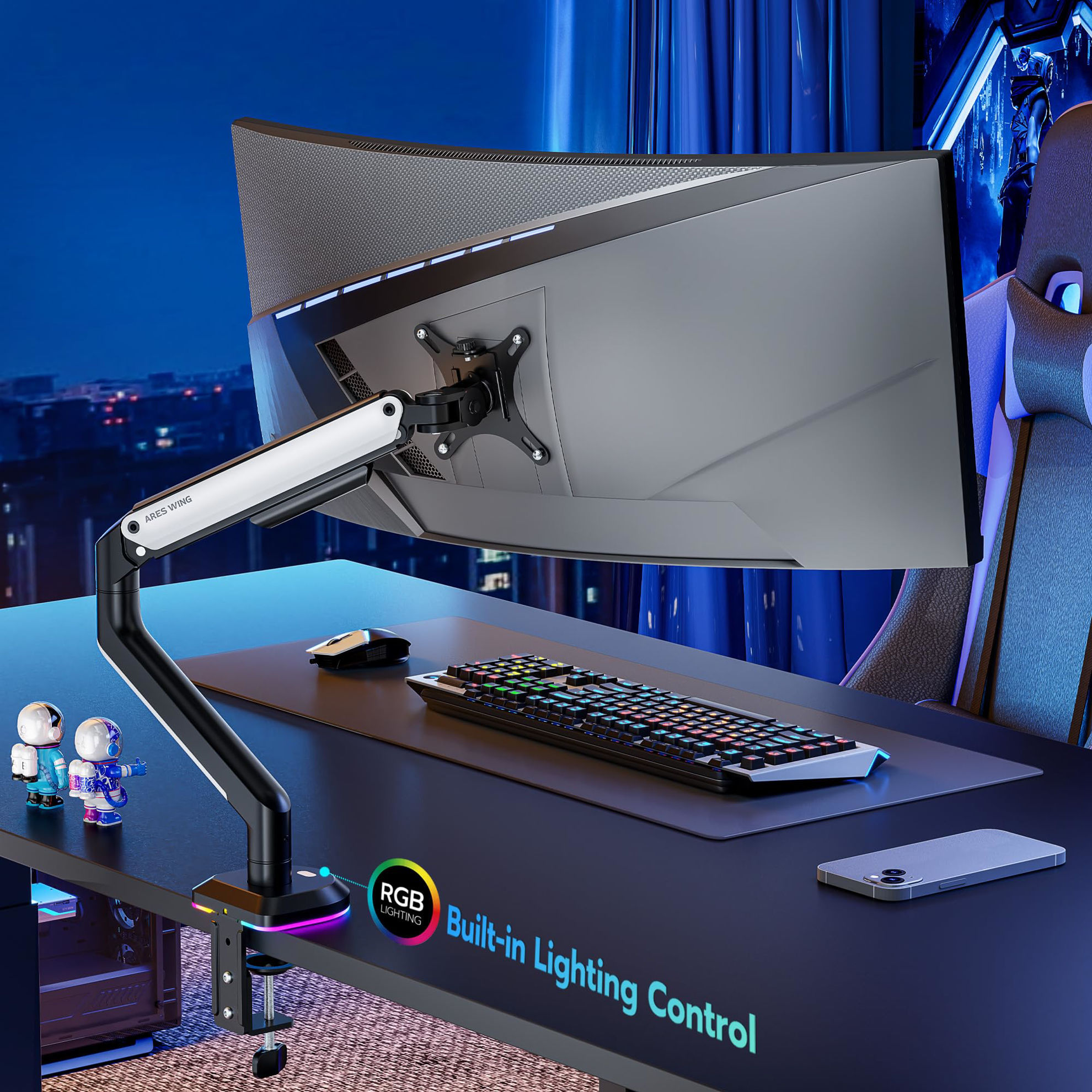 GetUSCart- ARES WING Monitor Desk Mount, RGB Single Monitor Arm for ...