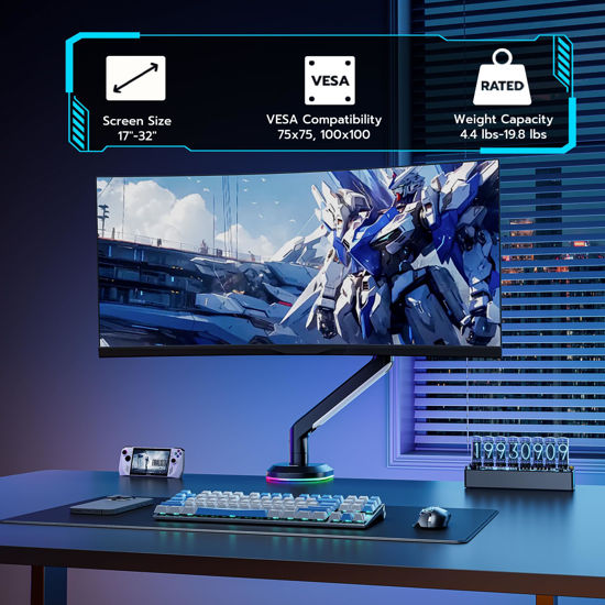 GetUSCart- ARES WING Monitor Desk Mount, RGB Single Monitor Arm for ...