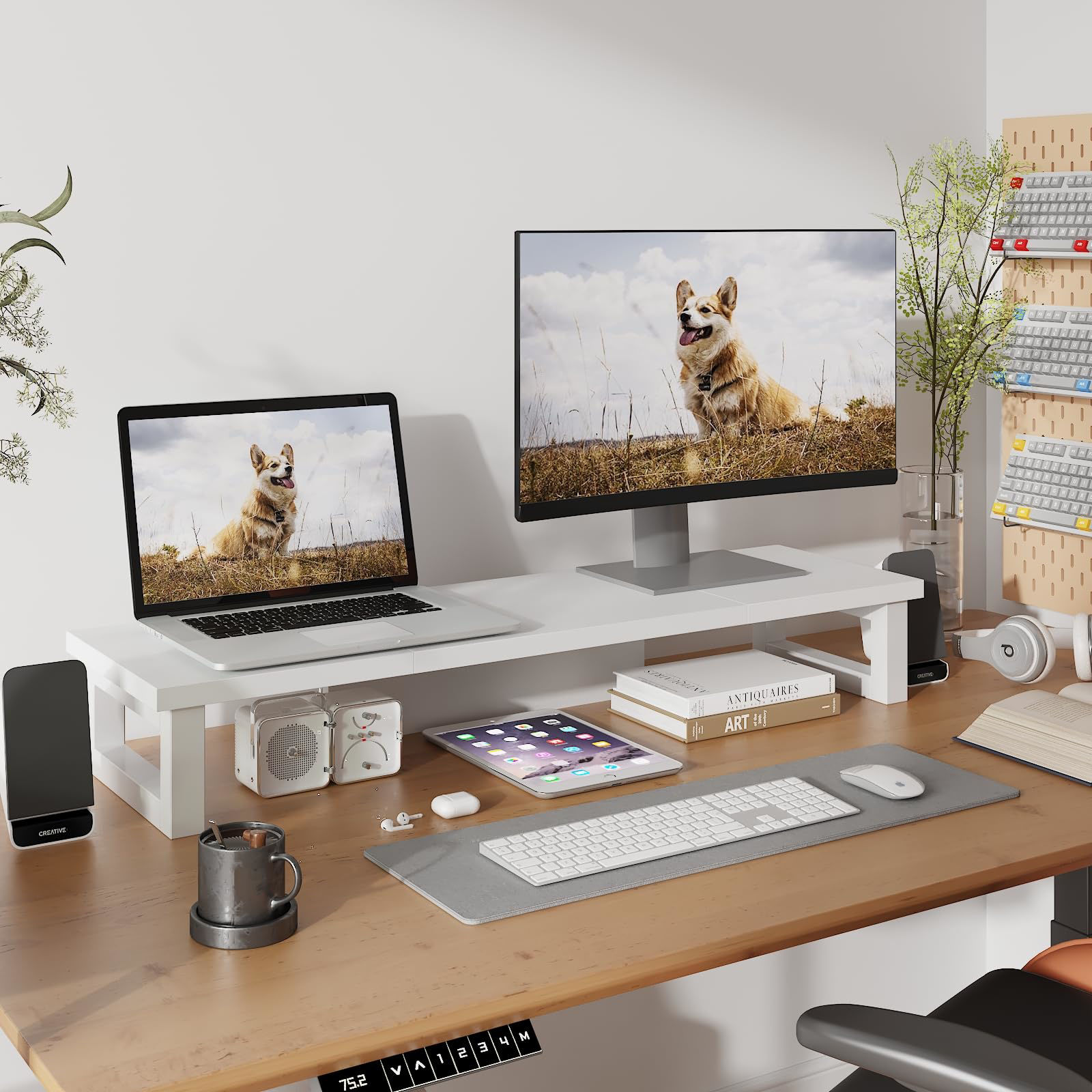 GetUSCart- WESTREE Dual Monitor Stand Riser, Wood and Steel Monitor ...