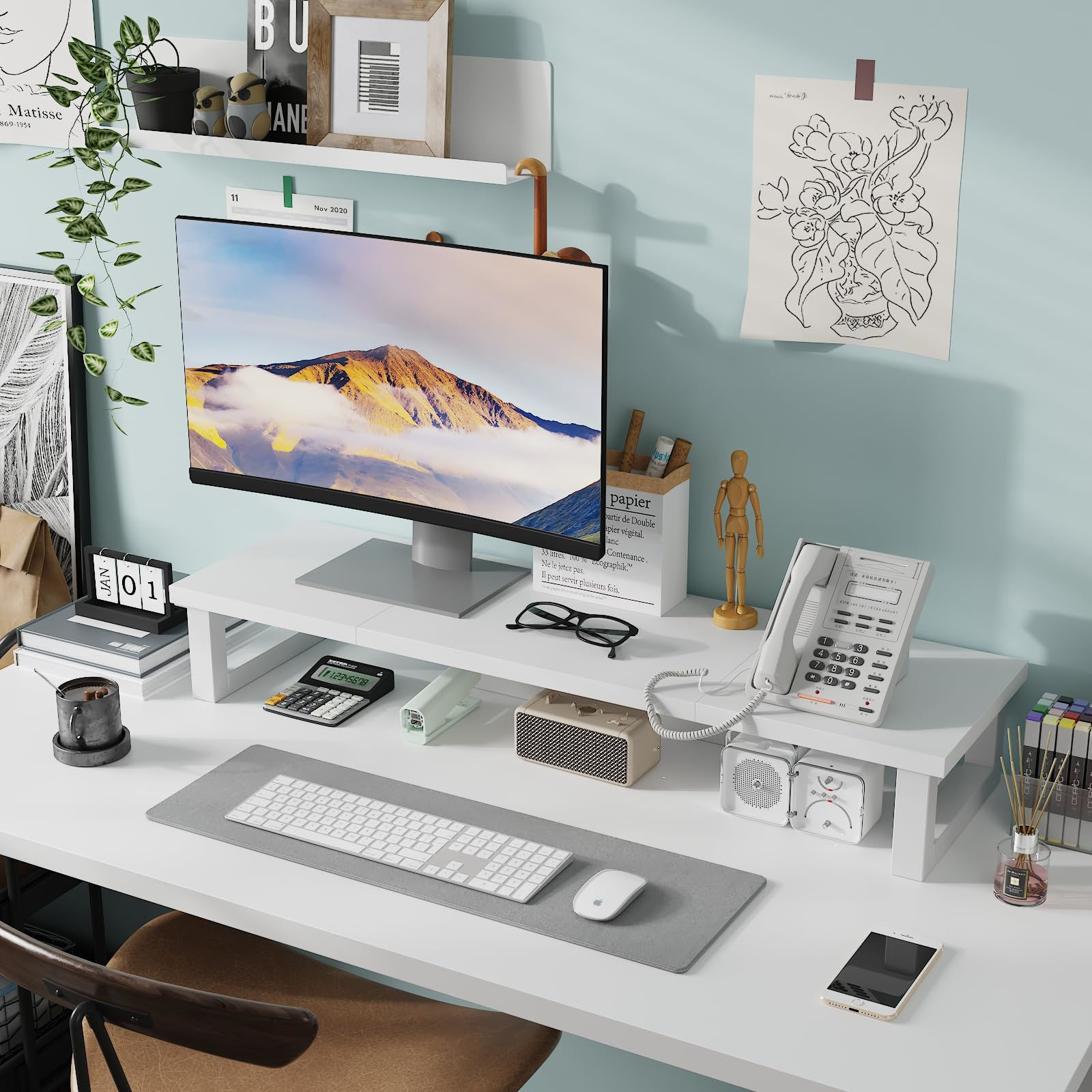 GetUSCart- WESTREE Dual Monitor Stand Riser, Wood and Steel Monitor ...