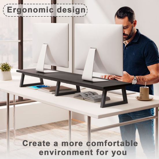 GetUSCart- TEAMIX Black 42 inch Dual Monitor Riser,Wood and Steel Long ...