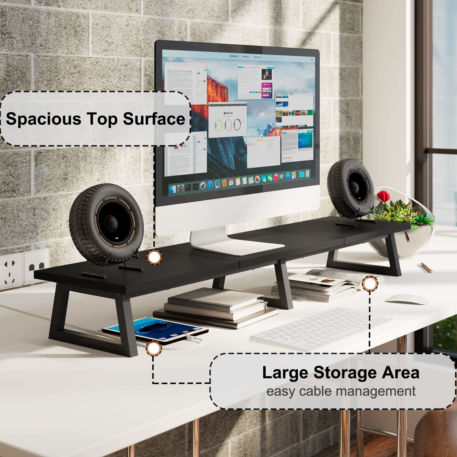 GetUSCart- TEAMIX Black 42 inch Dual Monitor Riser,Wood and Steel Long ...