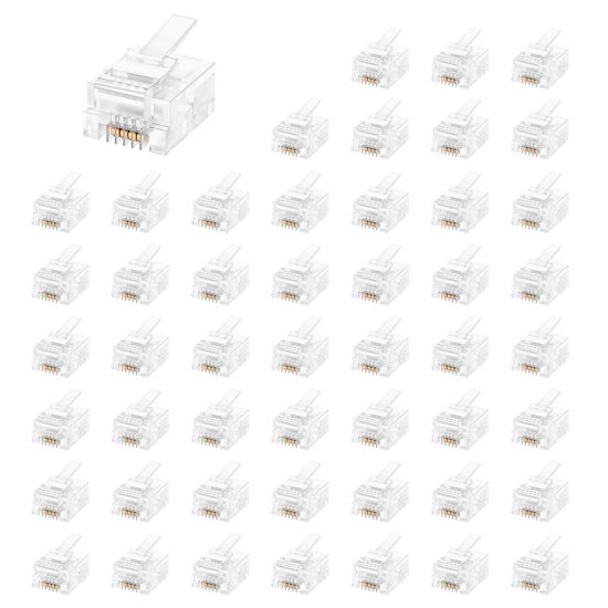 GetUSCart- Uvital 50 Pack RJ11 6P4C Plug, Telephone Handset Flat Cord Cable Modular Plug ...