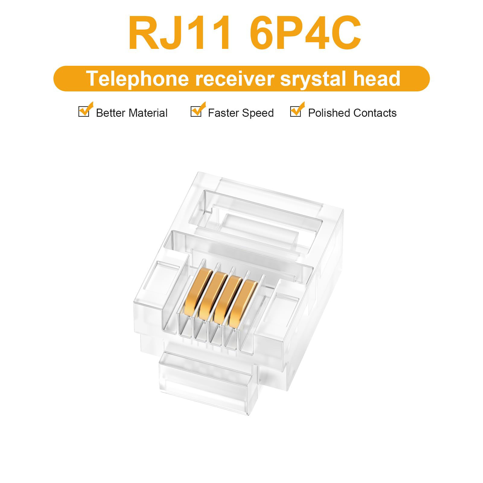 GetUSCart- Uvital 50 Pack RJ11 6P4C Plug, Telephone Handset Flat Cord Cable Modular Plug ...