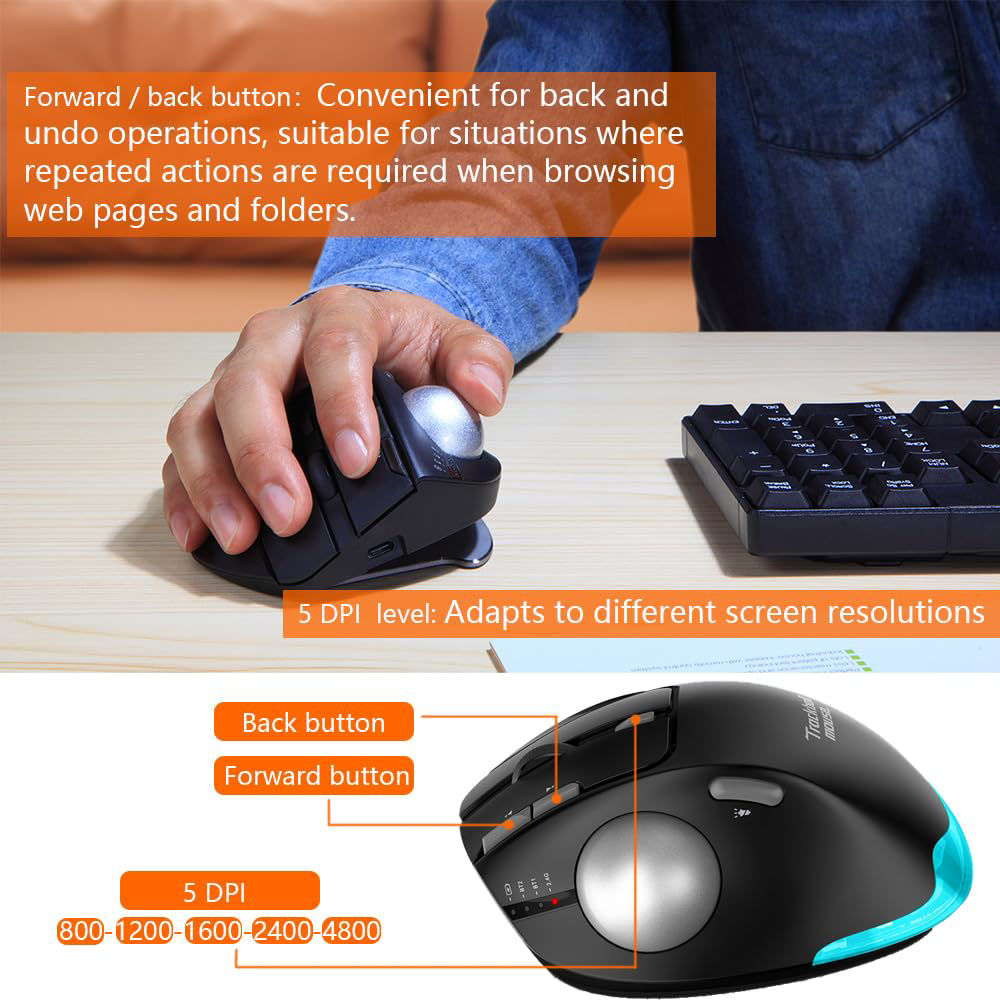 GetUSCart- Trackball Mouse Wireless Programmable 2.4GHz Bluetooth ...