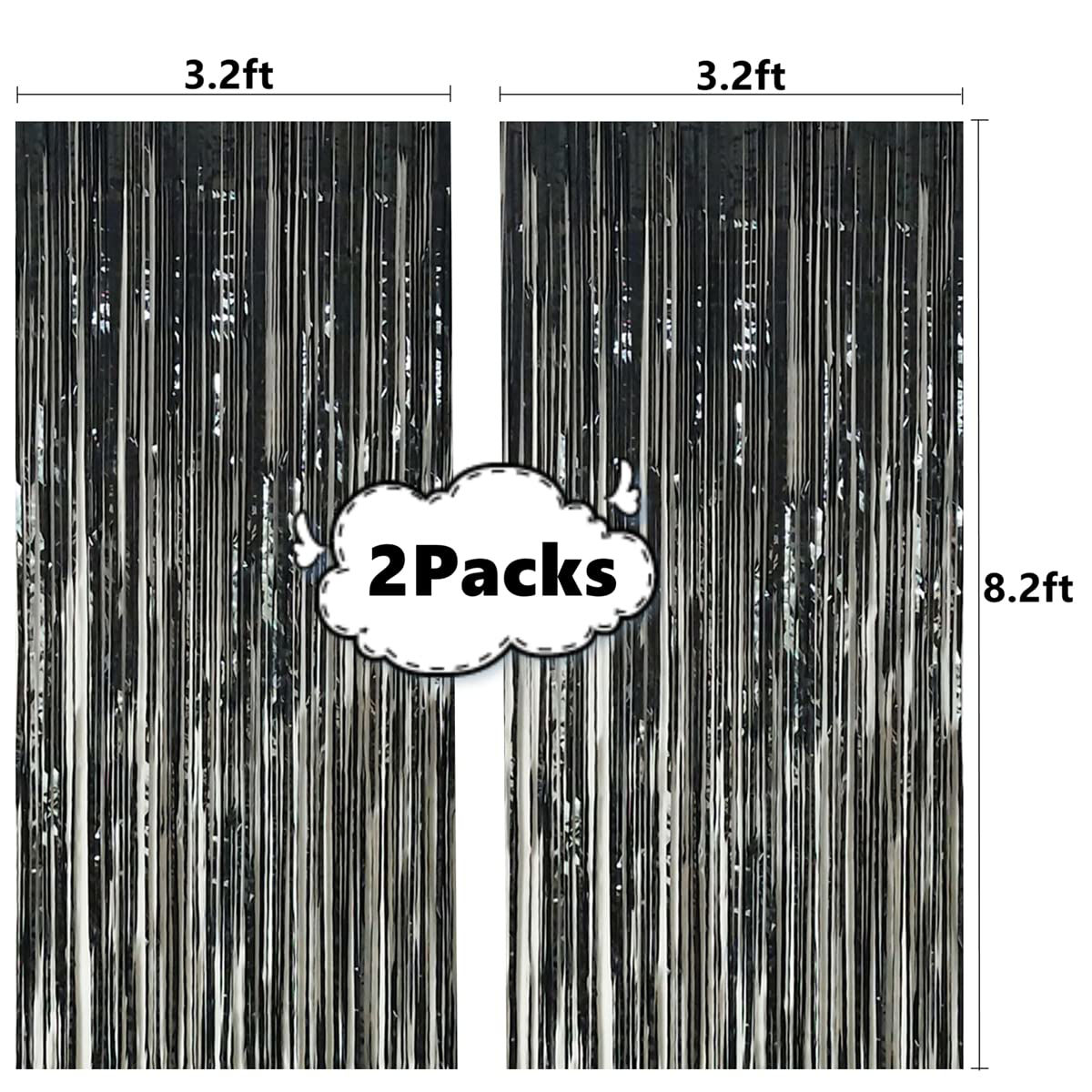 GetUSCart- 2pcs 3.2ft x 8.2ft Shiny Black Metallic Tinsel Foil Fringe ...