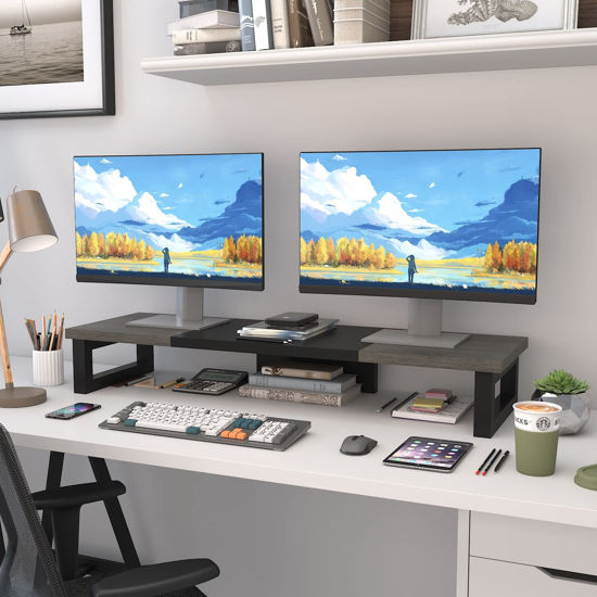 GetUSCart- WESTREE Dual Monitor Stand Riser, Wood and Steel Monitor ...