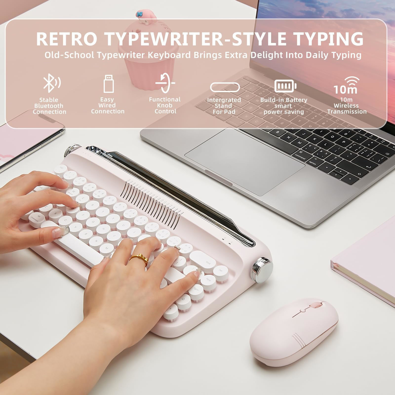 GetUSCart- YUNZII Upgraded Wireless Typewriter Keyboard, Retro ...