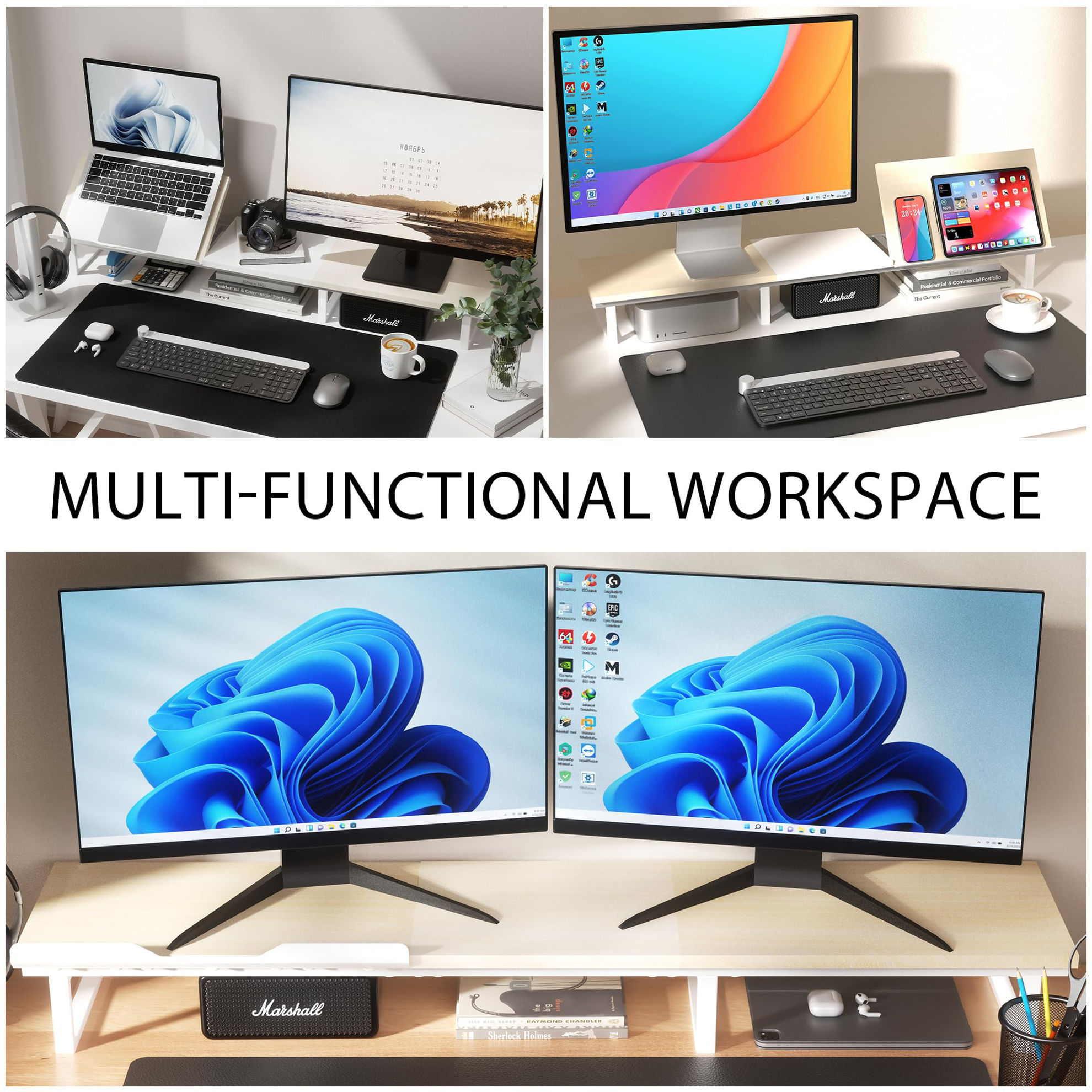 GetUSCart- Dual Monitor Stand with Adjustable Laptop Riser - Monitor ...