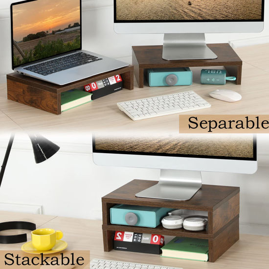 GetUSCart- TEAMIX Monitor Stand Riser-2 Pack, Rustic Brown Wood ...