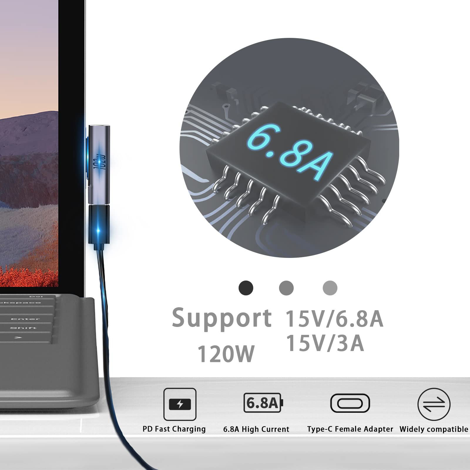 GetUSCart- Microsoft Surface Connect to Type-C Female Adapter, 120W PD ...