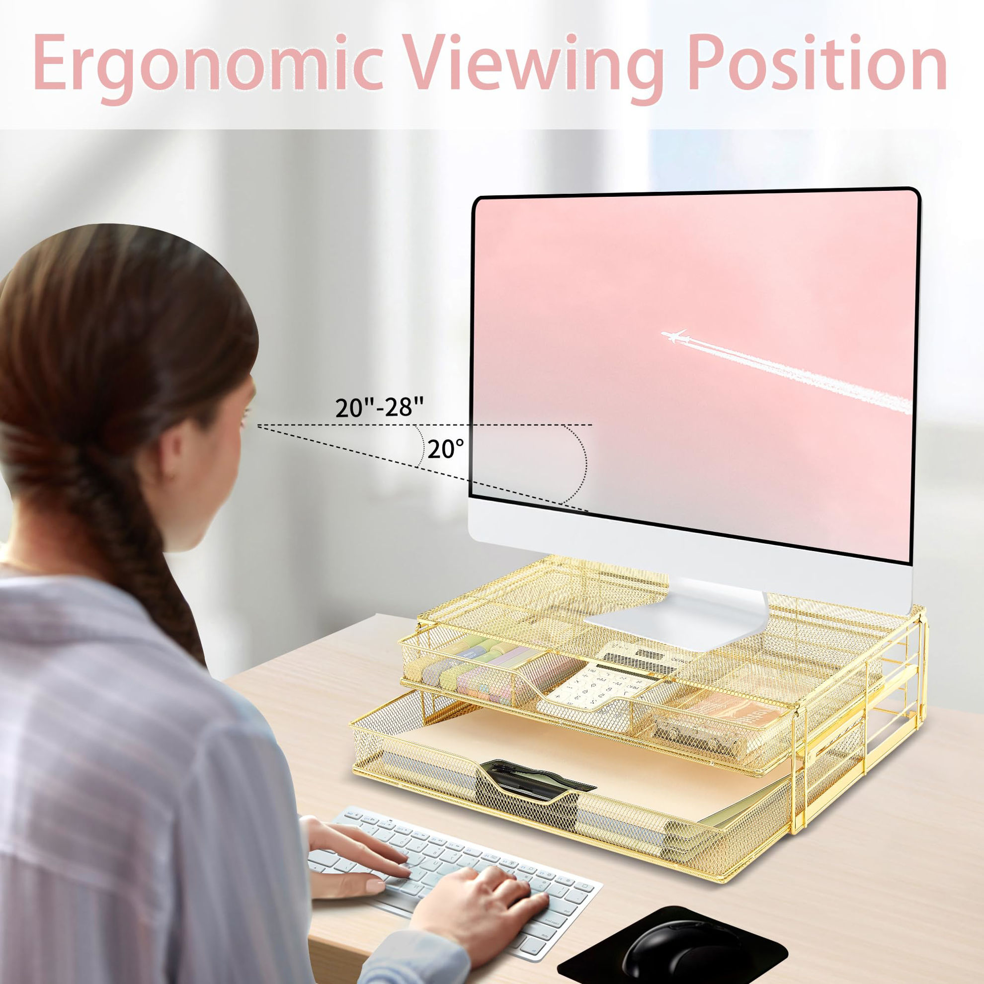 GetUSCart- Spacrea Computer Monitor Stand for Desk with 2 Drawers ...