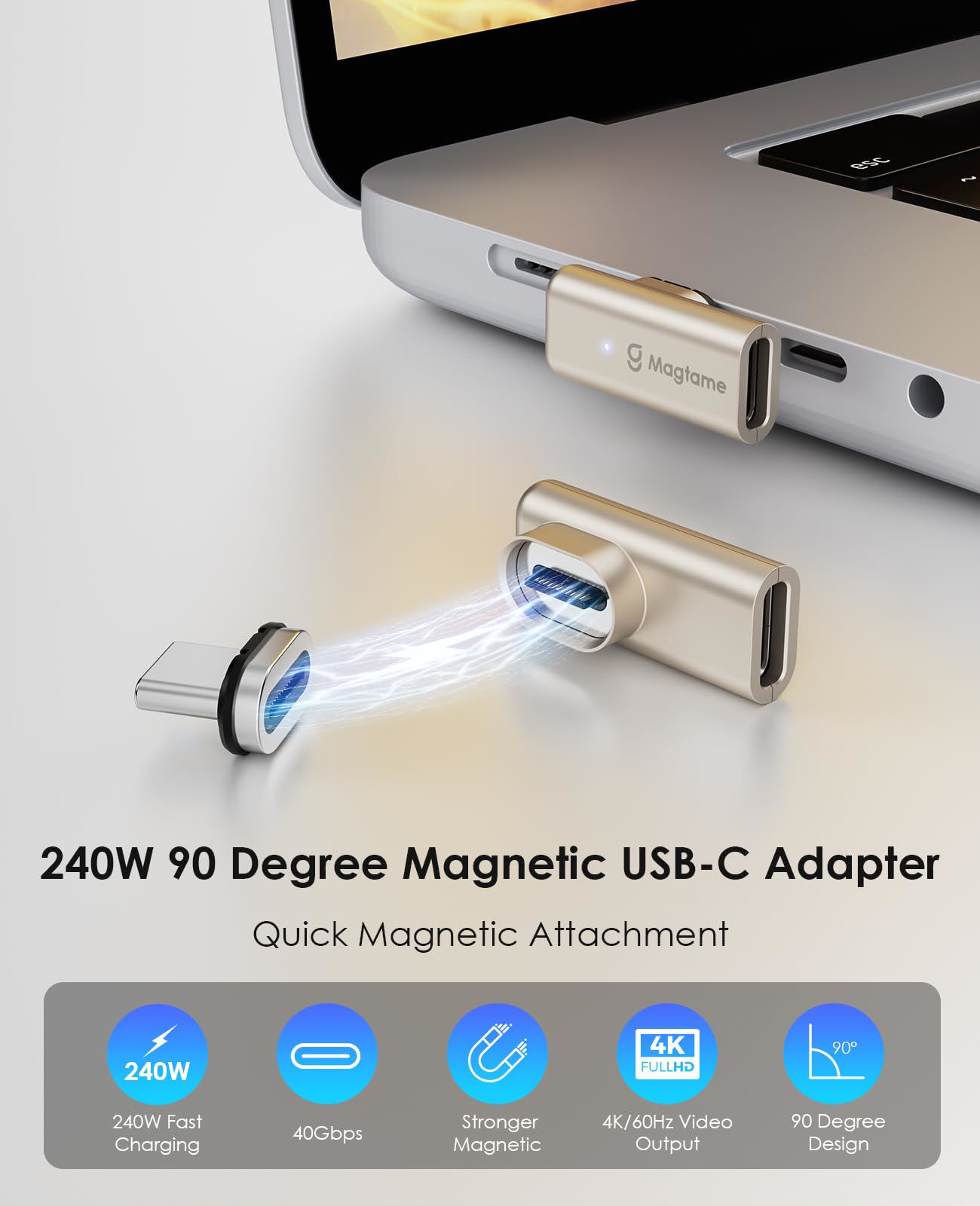 GetUSCart- Magtame 240W Magnetic USB C Male to USB C Female Adapter 90 ...