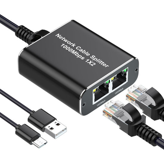 GetUSCart- Ethernet Splitter 1 x 2 High-Speed 1000Mbps, RJ45 Gigabit ...