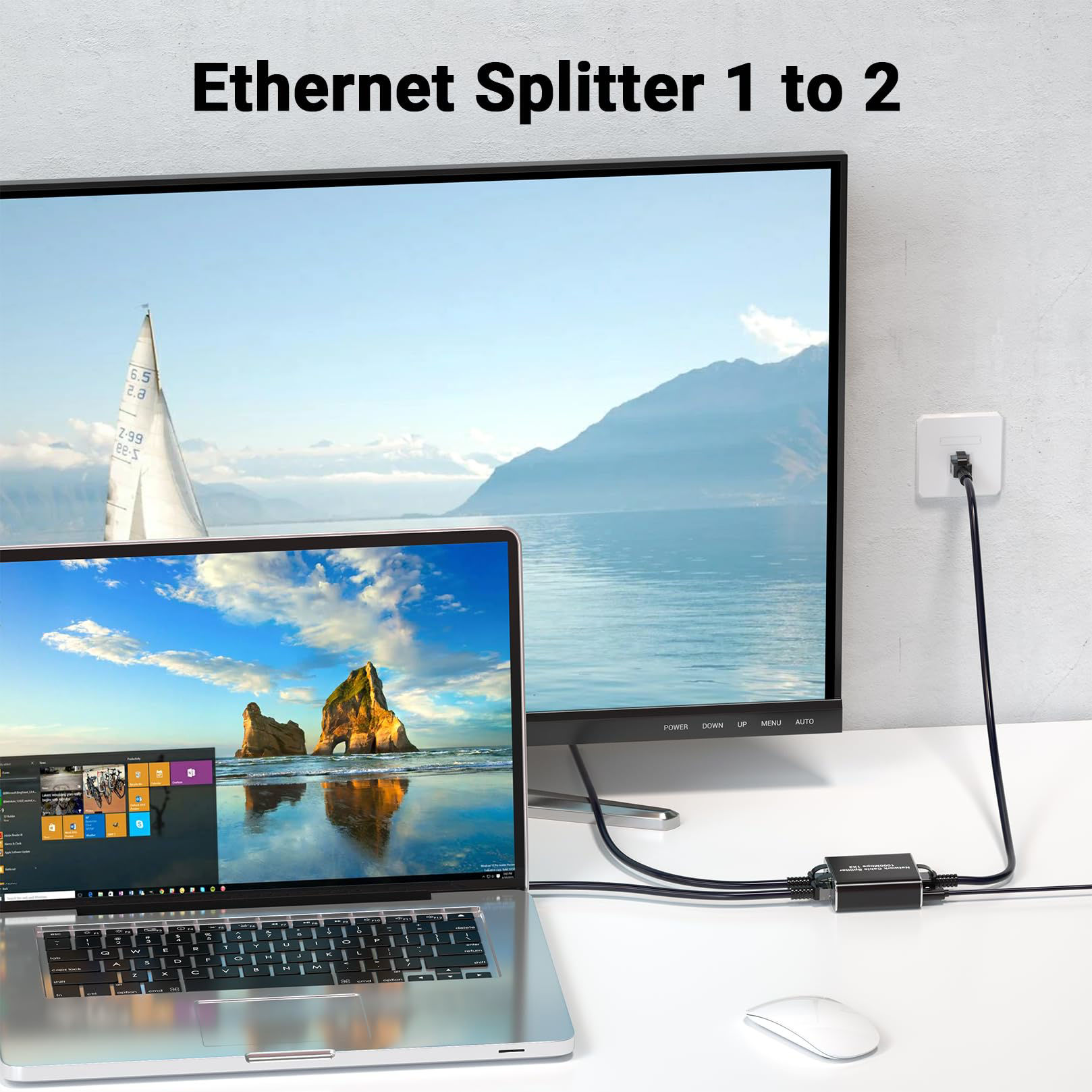 GetUSCart- Ethernet Splitter 1 x 2 High-Speed 1000Mbps, RJ45 Gigabit ...