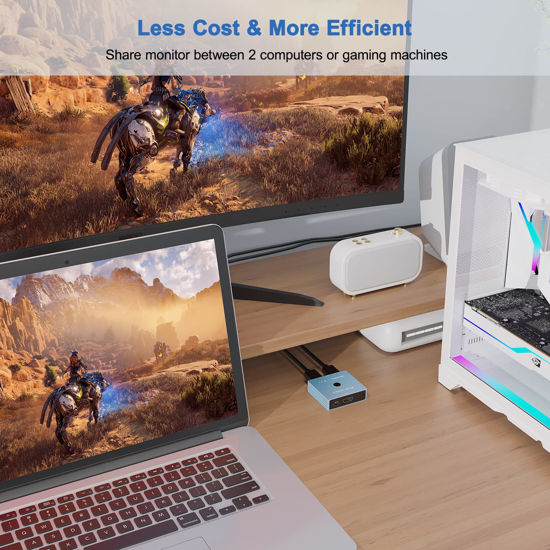 GetUSCart- 8K HDMI Switch 2 in 1 Out, 8K HDMI Splitter 4K 120Hz 1 in 2 Out for Dual Monitor PC ...