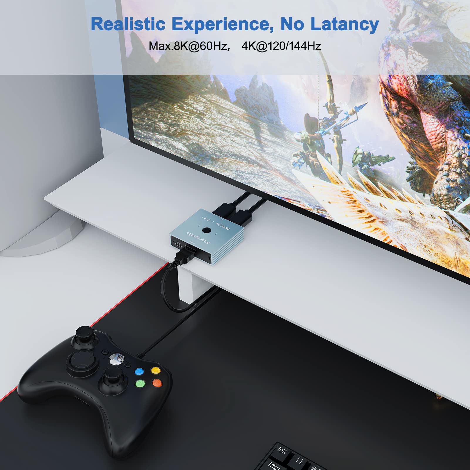 GetUSCart- 8K HDMI Switch 2 in 1 Out, 8K HDMI Splitter 4K 120Hz 1 in 2 Out for Dual Monitor PC ...