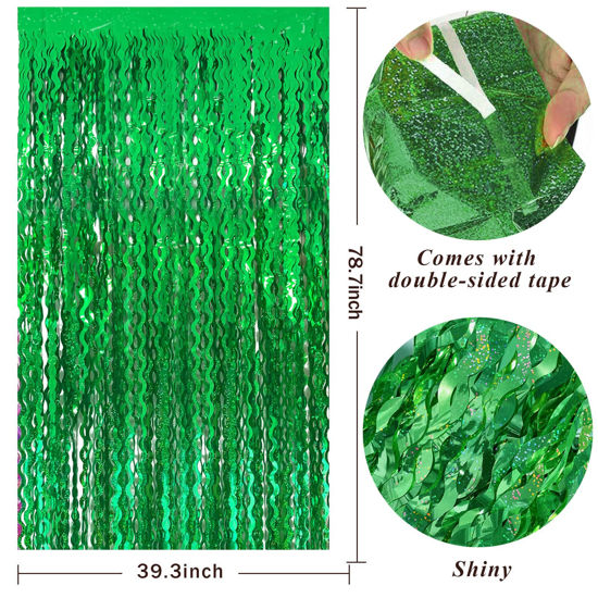 GetUSCart- Green Tinsel Foil Fringe Curtains Wavy Backdrop for Parties ...