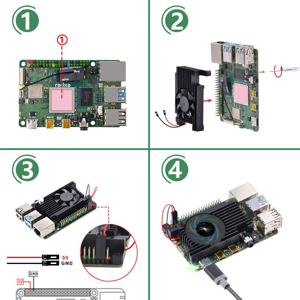 GetUSCart- GeeekPi Rock Pi 4C+ Aluminum Heatsink with Fan, Aluminum ...