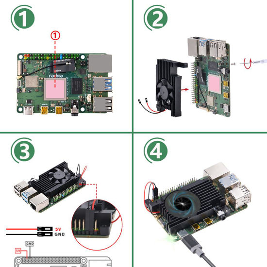 GetUSCart- GeeekPi Rock Pi 4C+ Aluminum Heatsink with Fan, Aluminum ...