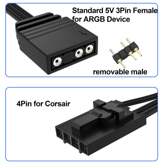 GetUSCart- 4 Pin to 3 Pin RGB Adapter for Corsair RGB HUB, Lighting ...