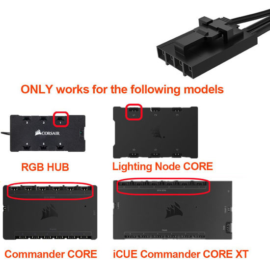 GetUSCart- 4 Pin to 3 Pin RGB Adapter for Corsair RGB HUB, Lighting Node CORE, Commander CORE ...